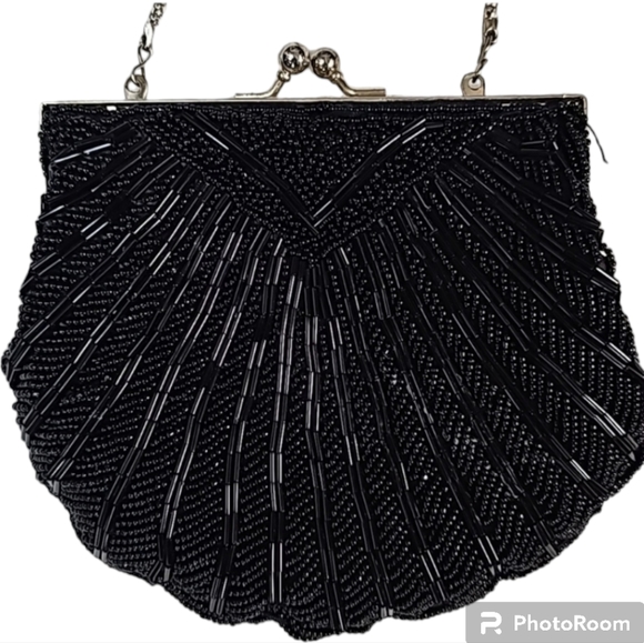 Vintage | Bags | Vtg Hand Bag Small Beaded Purse Black Evening Wear ...